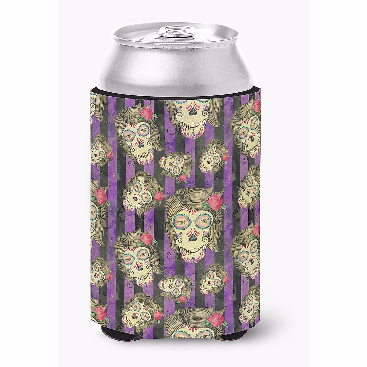 Caroline's Treasures BB7519CC Watecolor Day of The Dead Halloween Can or Bottle Hugger Cooler Washable Drink Sleeve Collapsible Beverage Insulated Holder, Can Hugger, Multicolor