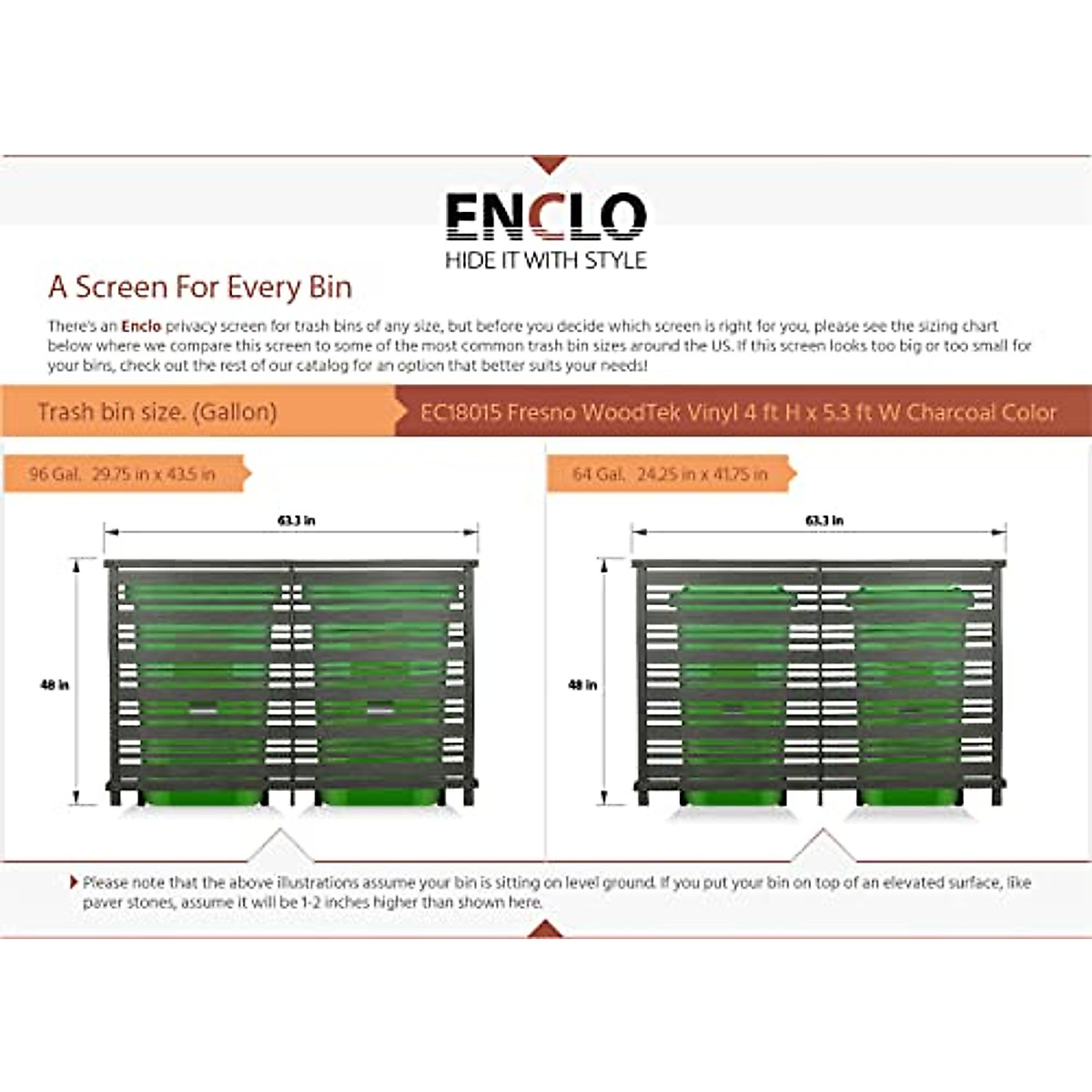 Enclo Privacy Screens EC18015 4 ft H x 5.3 ft W Fresno Outdoor Privacy Fence Screen WoodTek Vinyl No-Dig Kit 2 Panels, Charcoal
