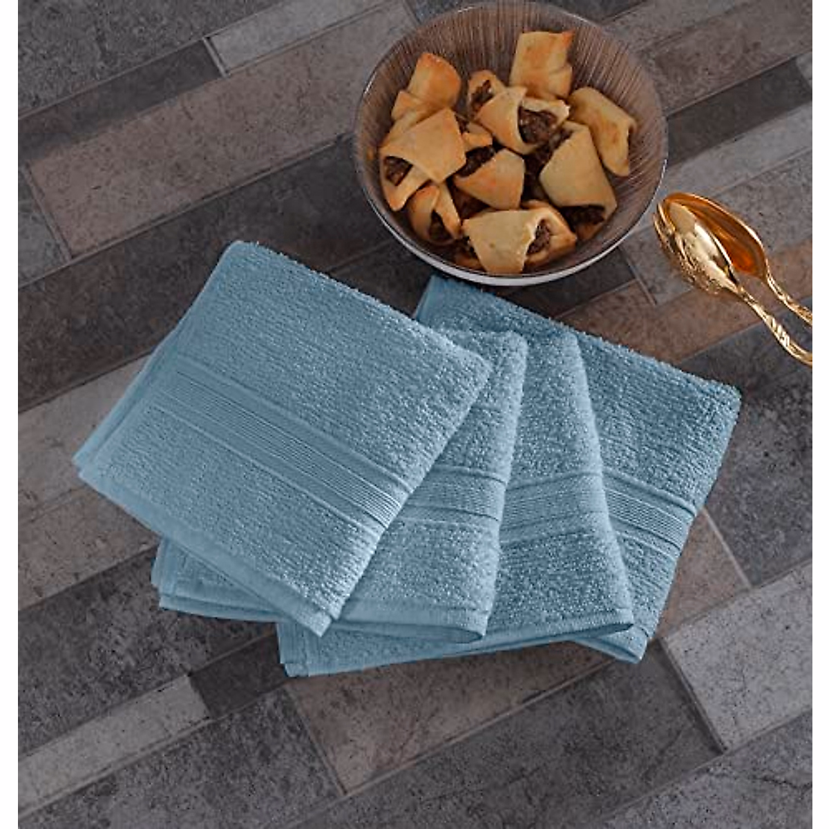 Cotton Fingertip Towels Set - 4 Pack Light Blue Highly Absorbent, Soft Feel Fingertip Towels 11"x17"