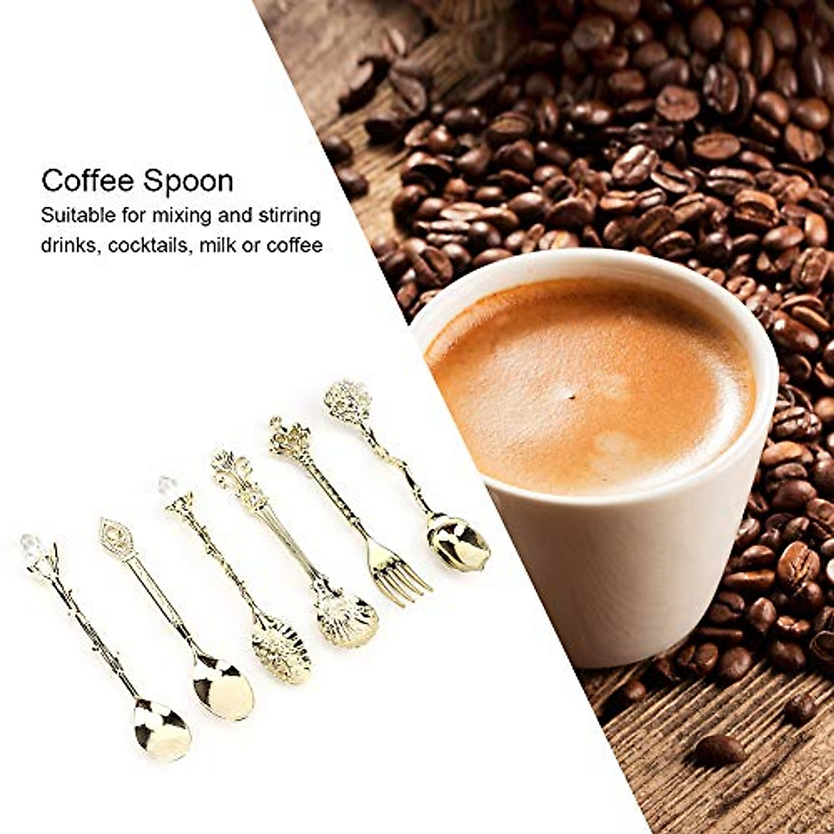 Spoon, 6Pcs Set Innovative Vintage Retro Zinc Alloy Spoons Fork Set Cutlery Kitchen Accessory for Mixing and Stirring Drinks, Cocktails, Milk (Gold (auspicious knot fork handle))