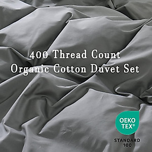 Overket 100% Organic Cotton Duvet Cover Queen Size Luxury 400 Thread Count Duvet Cover Queen Size Sateen Comforter Cover Soft and Breathable Cooling Bedding Set 3 Piece（Dark Grey，Queen）