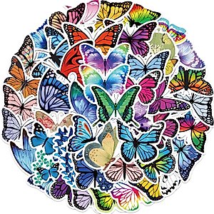 Tuqiso 50PCS Butterfly Stickers Pack, Colorful Lovely Waterproof Stickers for Laptop, Scrapbook, Window, Water Bottle, Envelope, Gift for Teens, Adults
