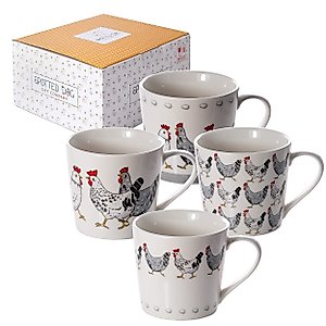 SPOTTED DOG GIFT COMPANY Chicken Coffee Mug Set of 4, Tea Mugs Cups 13oz Ceramic Porcelain China, Chicken Gifts for Chicken Lovers Women Men