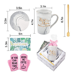 YHRJWN Best Mom Ever Coffee Mug for Mom Mother Mothers Day Mom Mug from Daughter Son Mom Coffee Mug 14Oz Gray Marble Mug with Exquisite Box Spoon Coaster Sock Gift Card