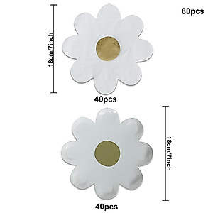 80Pcs Daisy Plates and Napkins, 7inch Paper Flower Shape Gold Foil Dishware Set Disposable Dessert Tableware for Daisy Party Decorations Daisy Baby Shower