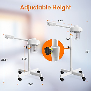 Professional Spa Ozone - Kingsteam- Stand - Facial Steamer On Wheels, for Home and Salon Use (White)