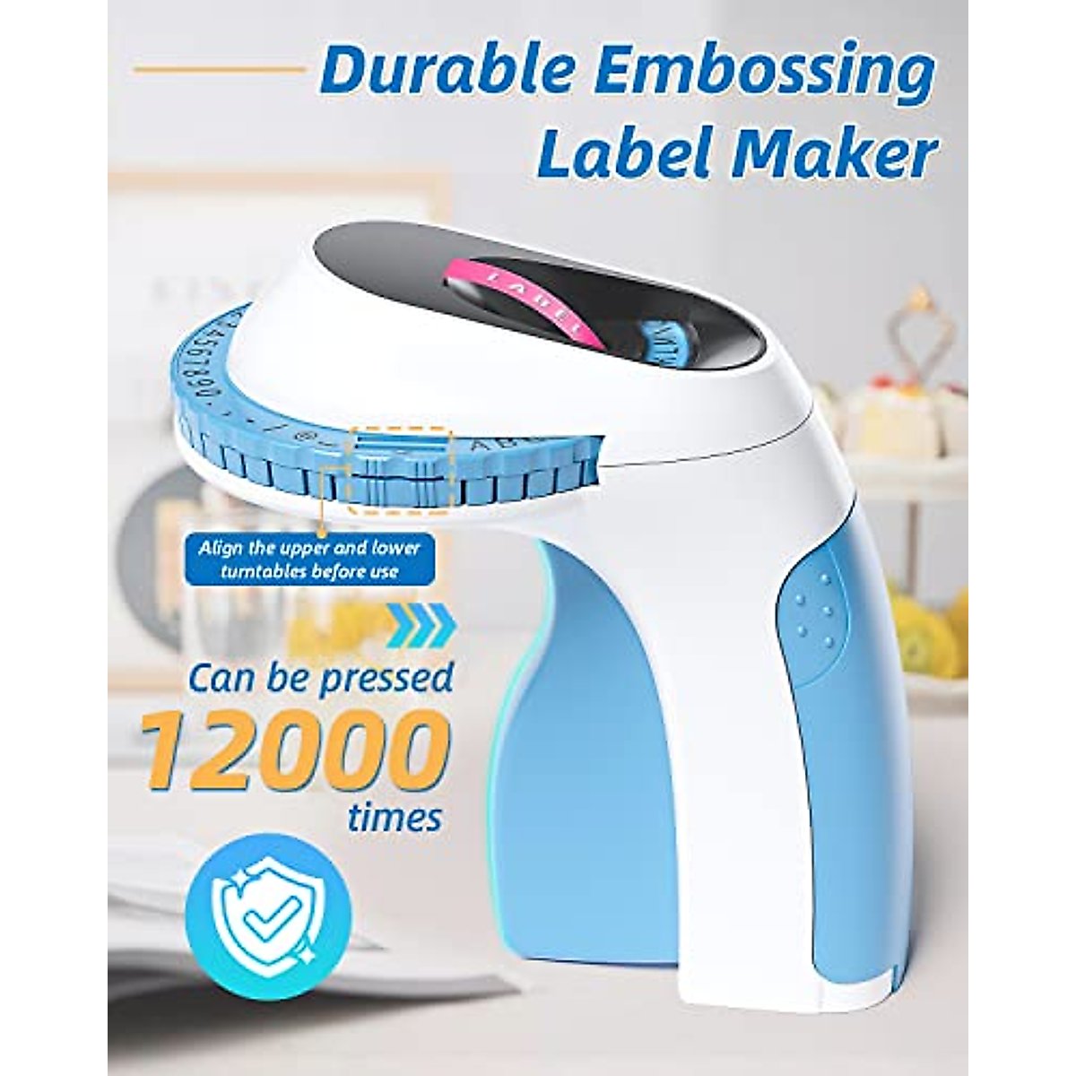 Memoqueen Embossing Label Maker Machine with 3 Tapes，Portable 3D Embosser, Handheld Mini Embossed Label Printer with 3 Label Maker Tape for Small Business Office Home and DIY Crafting-E975 Blue