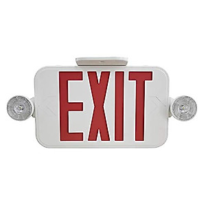 LIT-PaTH LED Combo Emergency EXIT Sign with 2 Adjustable Head Lights and Back Up Batteries- US Standard Red Letter Emergency Exit Lighting, UL 924 and CEC Qualified, 120-277 Voltage, 1-Pack