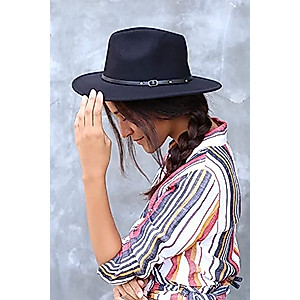 Classic Wide-Brim Fedora-Hats for Women Men Fedora Hat with Belt Buckle Felt Panama Hat Black