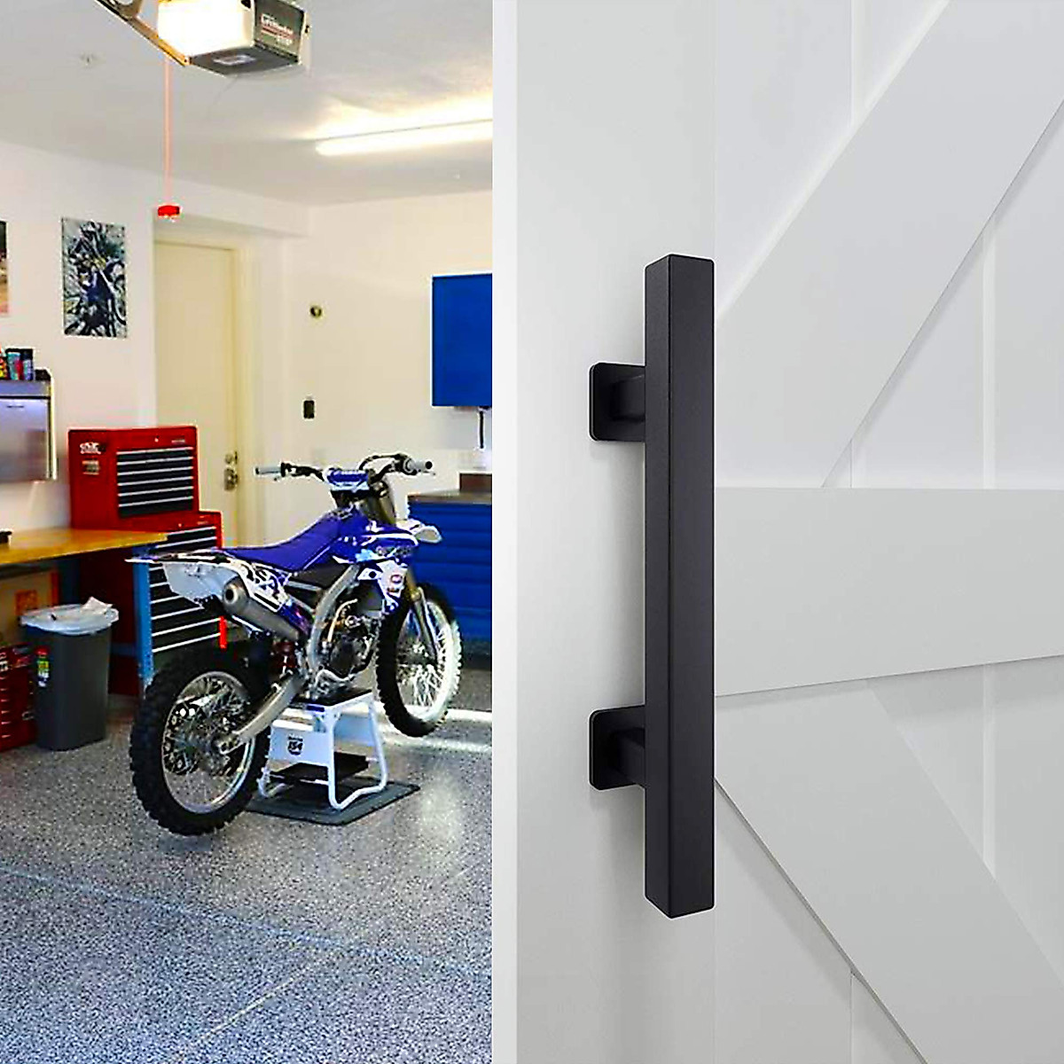 Barn Door Handle, Square 12" Barn Door Hardware Kit Pull and Push Sliding Door Handle, Rustic Two-Side Design for Barn Door, Garage Door, Closet Door, Cast Iron Black(Heavy Duty Version)