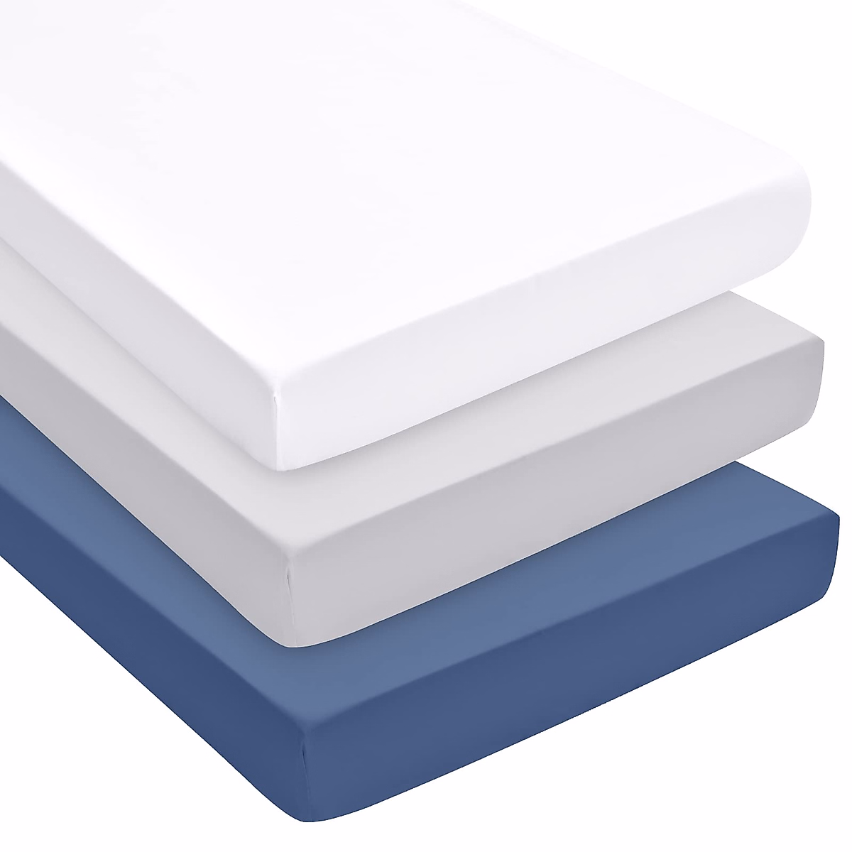 David's Kids 3 Pack Mini Crib Sheets, Ultra Soft Silky Comfy Pack N Play Sheets for Boys Girls Neutral，Universal Fit for Pack N Play, Playard and Mini Crib Mattresses, White & Light Grey & Pink