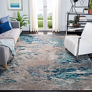 SAFAVIEH Madison Collection Area Rug - 9' x 12', Blue & Grey, Modern Boho Abstract Design, Non-Shedding & Easy Care, Ideal for High Traffic Areas in Living Room, Bedroom (MAD440M)