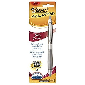 BIC Atlantis Ultra Comfort Retractable Ballpoint Pen, Assorted Barrel Colors, Medium Point (1.0mm), Black