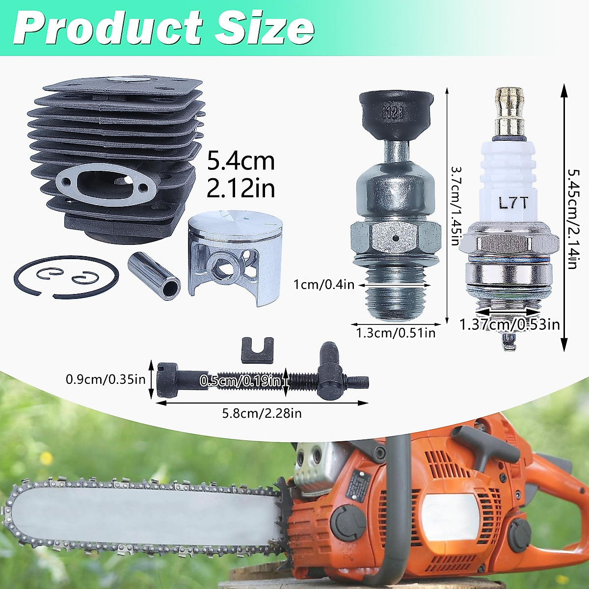 Adefol 54mm Cylinder Piston Carb 30pcs Kit for Husqvarna 288XP 181 281 288 Chainsaw with Intake Manifold Decompression Valve Choke Rod Chain Bar Plate Replacement Parts for 503506301 503 90 74-71