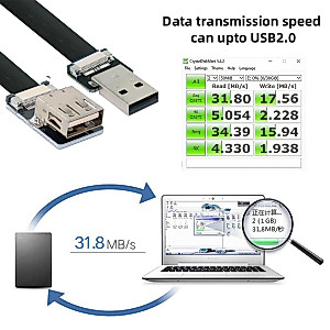 cablecc USB 2.0 Type-A Male to Female Extension Data Flat Slim FPC Cable for FPV & Disk & Scanner & Printer 20CM