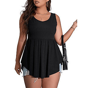 SOLY HUX Women's Plus Size Sleeveless Summer Tops Peplum Tank Top Scoop Neck Ruffle Hem Shirts Black 3XL