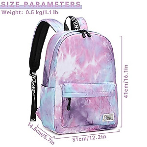 mygreen Lightweight Water Resistant Backpacks for Teen Girls School Backpack with Lunch Bag Tie Dye Ink Purple