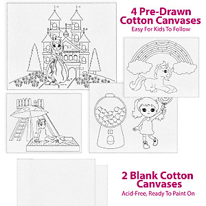 KEFF Paint Set for Kids, Art for Kids - Paint Kit with Non Toxic Washable Acrylic Paint for Kids - Kids Painting Set with Pre-Drawn Canvas Boards, Easel, Brushes, Kids Paint, Palette & Smock for Girls