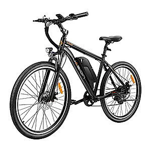 Jasion EB5 Electric Bike for Adults, 350W Electric Mountain Bike, 26'' Electric Commuter Bicycle with 20MPH Removable Battery, Shimano 7 Speed, Front Suspension (Black)