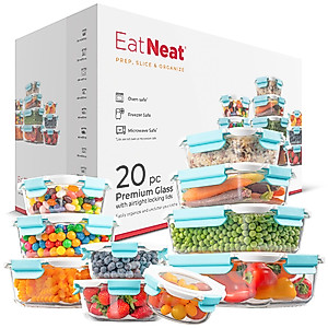 EATNEAT 10-Pack Glass Food Storage Containers with Airtight Locking Lids - Oven to Table to Freezer Deluxe Containers, Meal Prep Reusable Lunch Containers for Adults, Wedding Gift