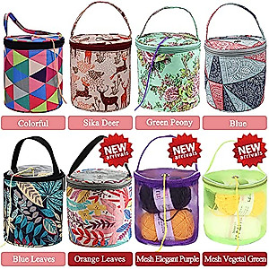 Coopay Mini Yarns Drum Yarn Storage Bag, Small Knitting Bag Craft Tote Perfect for Beginner, Crocheter, Knitter and Crafter, 6 x 5.5 inch, Durable and Sturdy, Green Peony
