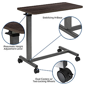 Flash Furniture Fenwick Adjustable Overbed Table with Wheels for Home and Hospital, Oak, Set of 1