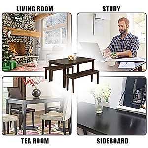 Modern 45 Inch Dining Table Set Solid Wood Kitchen Table with Two Benchs Dining Room Table Set for Small Spaces Table Home Furniture Rectangular