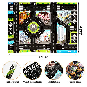 CUTE STONE Construction Vehicles Playset with Playmat, Kids Engineering Truck Set with Crane, Excavator, Tractor with 3 Interchangeable Parts, Cement, Truck, Educational Gift Toy for Toddlers Boys