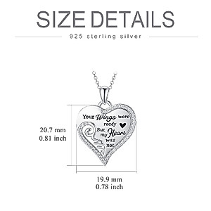 YAFEINI Memorial Necklace Sterling Silver Angel Wings Heart Necklace Memorial Jewelry Sympathy Gifts for Women