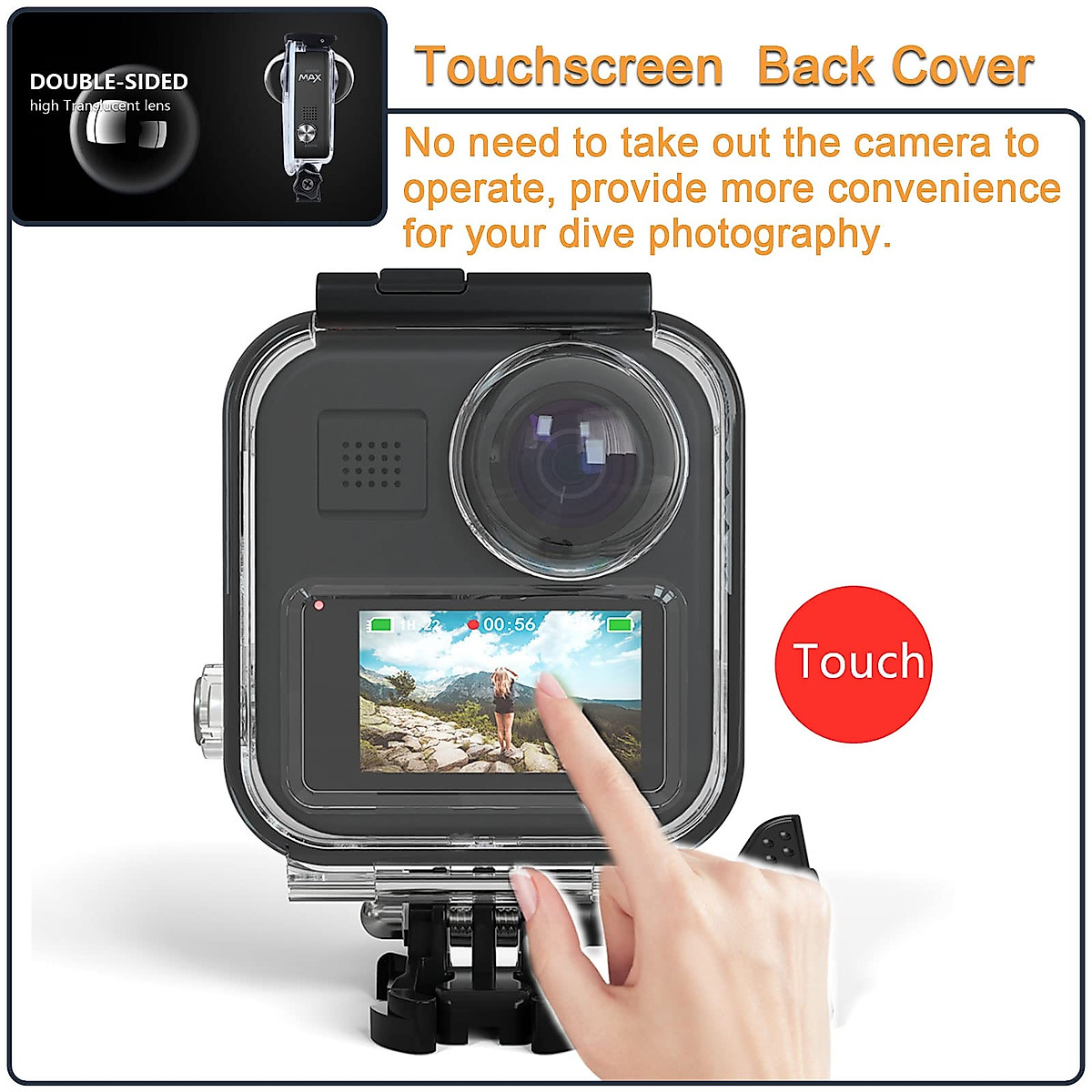 Waterproof Housing Case for GoPro MAX 360 with Touchscreen, Protective Underwater Dive Shell with Bracket for GoPro MAX360 Action Camera Accessories Kit