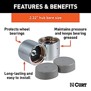 CURT 22232 2.32-Inch Trailer Wheel Bearing Protectors and Dust Covers, 2-Pack