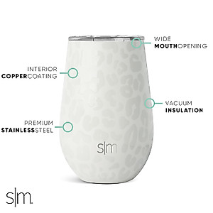 Simple Modern Wine Tumbler with Lid | Cute Stemless Glass Cup with Press-In Lid | Insulated Stainless Steel Coffee Mug | Gifts for Women Men Him Her | Spirit Collection | 12oz | Cream Leopard