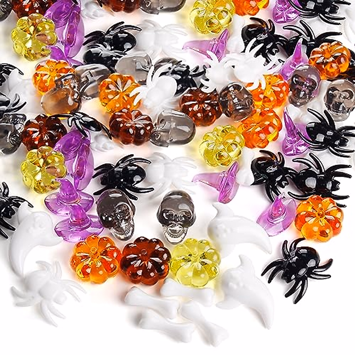 270 PCS Halloween Vase Fillers Includes Mini Acrylic Pumpkin Cute Ghost Mini Skull Head Small Witch Hats, Halloween Party Table Decoration Halloween Decorations Tiered Tray Decor