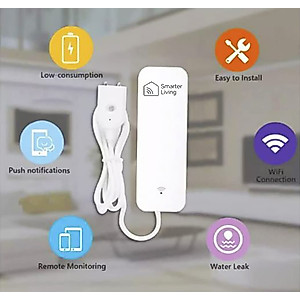 Smarter Living- Smart WiFi Water Sensor & Flood Detector, Phone Notifications via Smart Life and Tuya App, Low Battery Reminder, Easy Setup