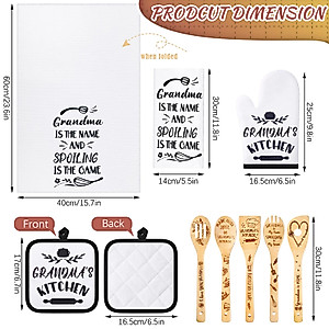 Leyndo 10 Pcs Grandma Gifts Set Including Grandma Apron Grandmother Tea Towel Tea Spoon Pot Holders Oven Mitt Bamboo Kitchen Cooking Spatula for Women Baking