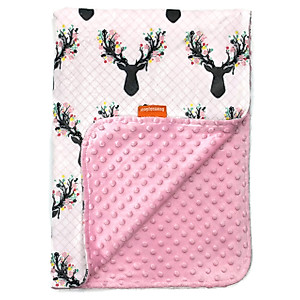Dear Baby Gear Soft Floral Baby Blanket with Antlers - Newborn Girl Blanket - Warm Quilt and Infant Blankets - Toddler Blankets for Girls - Pink Cute Quilt- Light Pink 40x30 Inches