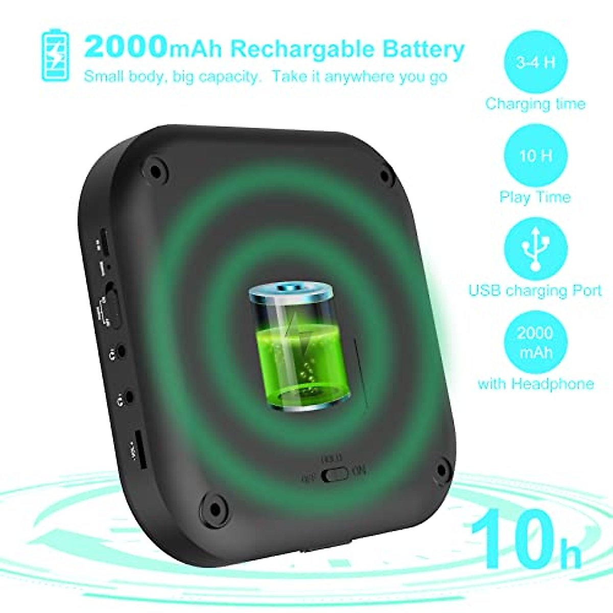 MONODEAL Portable CD Player with Speaker Rechargeable CD Player with FM Transmitter CD Player Portable for Car for Home Travel with Headphone CD Player Portable for Walkman