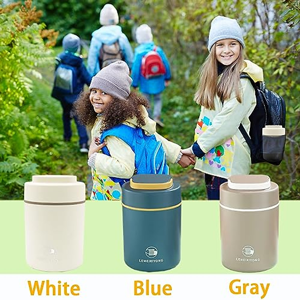 VEMJO 17 Oz Thermos for Hot Food Soup Thermos Insulated Food Jars Vacuum-Insulated Food Jar Stainless Steel Hot Food lunch Container with Folding Spoon Leak Proof (Blue)