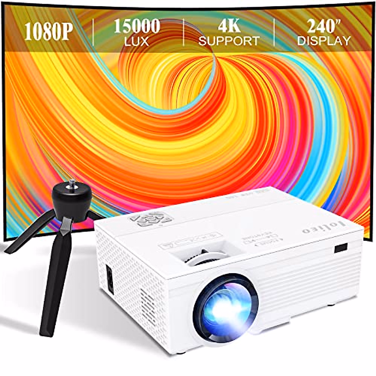 Iolieo Projector,2023 Upgraded 1080P Projector Supported with 240" Display,380ANSI Projector Compatible with TV Stick Smartphone Full HD 1080P HDMI,USB,VGA,AV,for Home Cinema & Outdoor Movies
