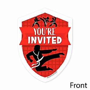 Big Dot of Happiness Karate Master - Shaped Fill-In Invitations - Martial Arts Birthday Party Invitation Cards with Envelopes - Set of 12