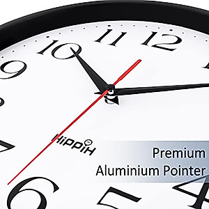 HIPPIH 2 Pack Silent Wall Clock, 10 Inch Non Ticking Quiet Digital Sweep Decorative Battery Operated Wall Clocks for Living Room Bedroom Kitchen School Office Decor, Black