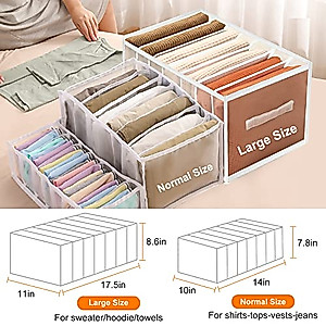 Wardrobe Clothes Organizer, 2 PCS Large Clothes Organizer for Folded Clothes, 17.5 in-7 Grid Drawer Organizers for Clothing, suitable for Hoodies/sweaters/jeans/towel