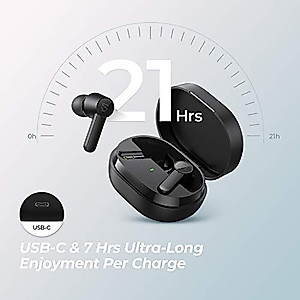 SoundPEATS Q True Wireless Earbuds Bluetooth 5.0 Headphones, in-Ear Stereo Earphones with 4-Mic, 10mm Driver, Wireless Charging, Premium Sound, Touch Control, Single/Twin Mode, 21 Hours