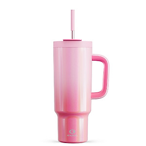 ENCOOL 40 oz Tumbler with Handle and Straw, 100% Leakproof Insulated Tumbler with Lid and Straw, Stainless Steel Travel Mug, Keeps Cold for 34 Hours, Car Cup Holder Friendly (Flamingo)