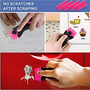 DEKEones Razor Blade Scraper, 2 Pack Double Edged Razor blade Scraper Tool with 30 Pcs Razor Blades, Glass Scraper for Windows, Decals, Tint, Stickers, Labels, Caulk, Adhesive（Pink）
