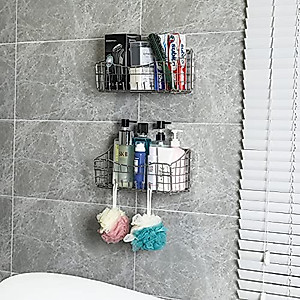 2 Pack Adhesives Shower Caddy No Drilling 304 Stainless Steel Foldable Wall Mount Shelf Basket With Removable Hooks for Hanging Sponge,Shower Organizer Bathroom Shelves