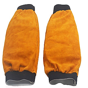 Jewboer Leather Welding Sleeves Heat Flame Resistant Arm Protection for Welder 16.5" Long