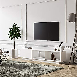 Minimadecor Modern TV Stand up to 75 inch Entertainment Center with Storage Mid-Century Smart Led TV for Living Room 70" TVs End Table, Lepando, White