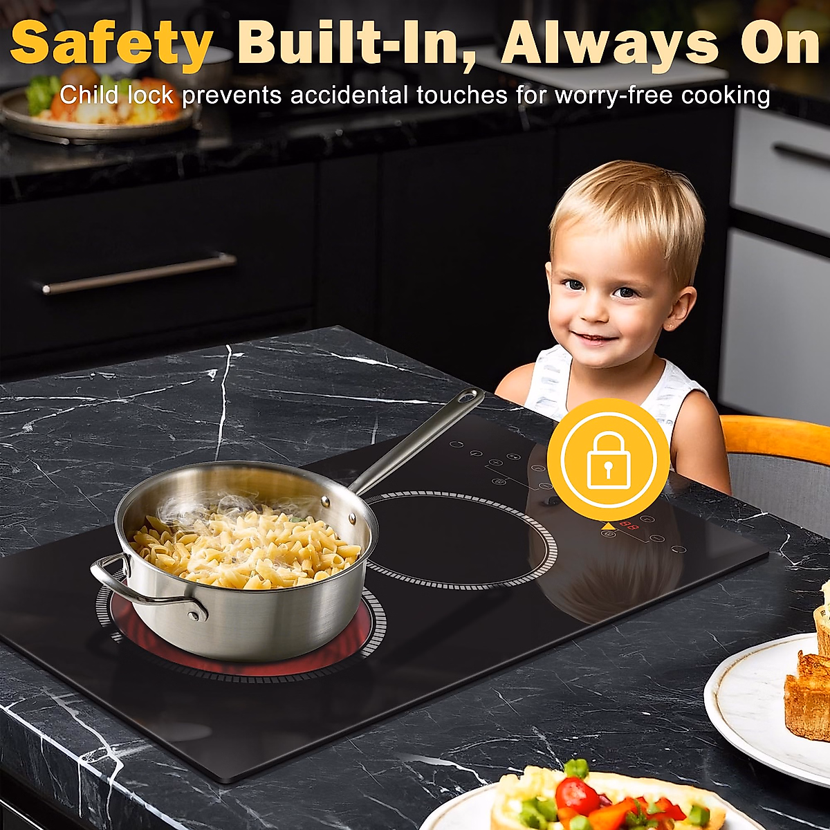 2 Burner Electric Cooktop, 12 Inch Electric Stove​ 120V 2000W Plug-in Stove Top with Timer, 9 Level Adjustment, Pause Control & Child Lock, Countertop & Built-in, Sensor Touch, Pladeca