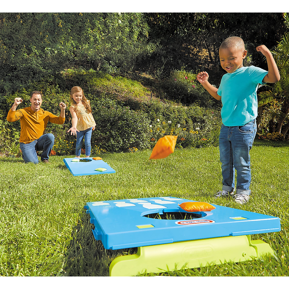 Little Tikes 5-in-1 Cornhole Game Set Indoor Outdoor Toy w Bowling, Tic Tac Toe, Ball Toss, Lawn Darts, 16 Accessories: Bean Bags, Balls, Darts- Gift for Kids & Families, Toy For Boys Girls Ages 2 3 4